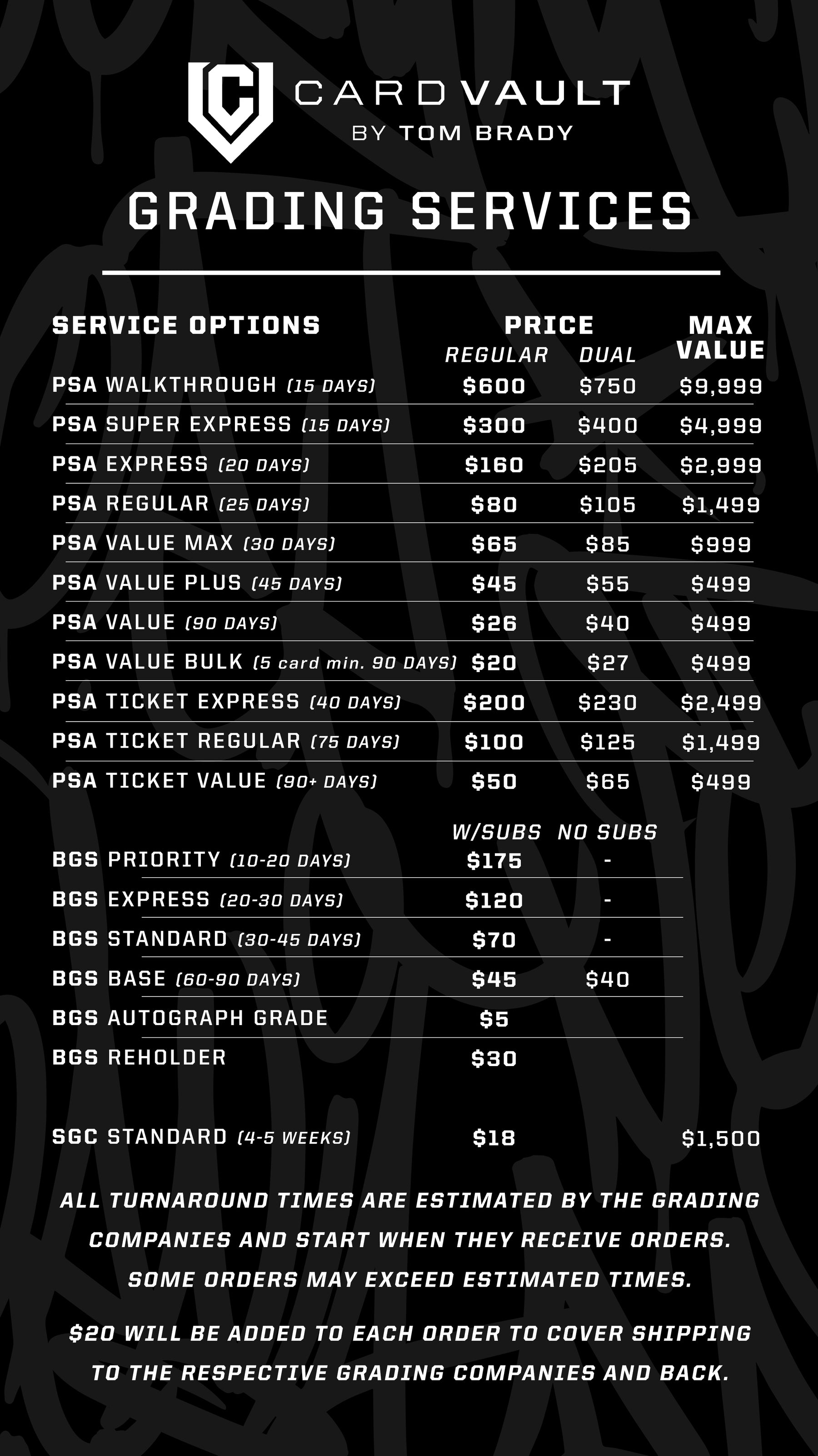 Card Grading Prices (PSA, BGS, SGC) | Expert Card Grading by CardVault ...
